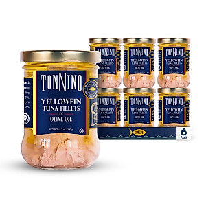 Tonnino Yellowfin Tuna in Olive Oil, Gluten-Free Premium Jarred Atun, Healthy Snacks for Adults, Ready to Eat Meals, EBT Eligible Items, Alternative of Salmon, Pack of 6
