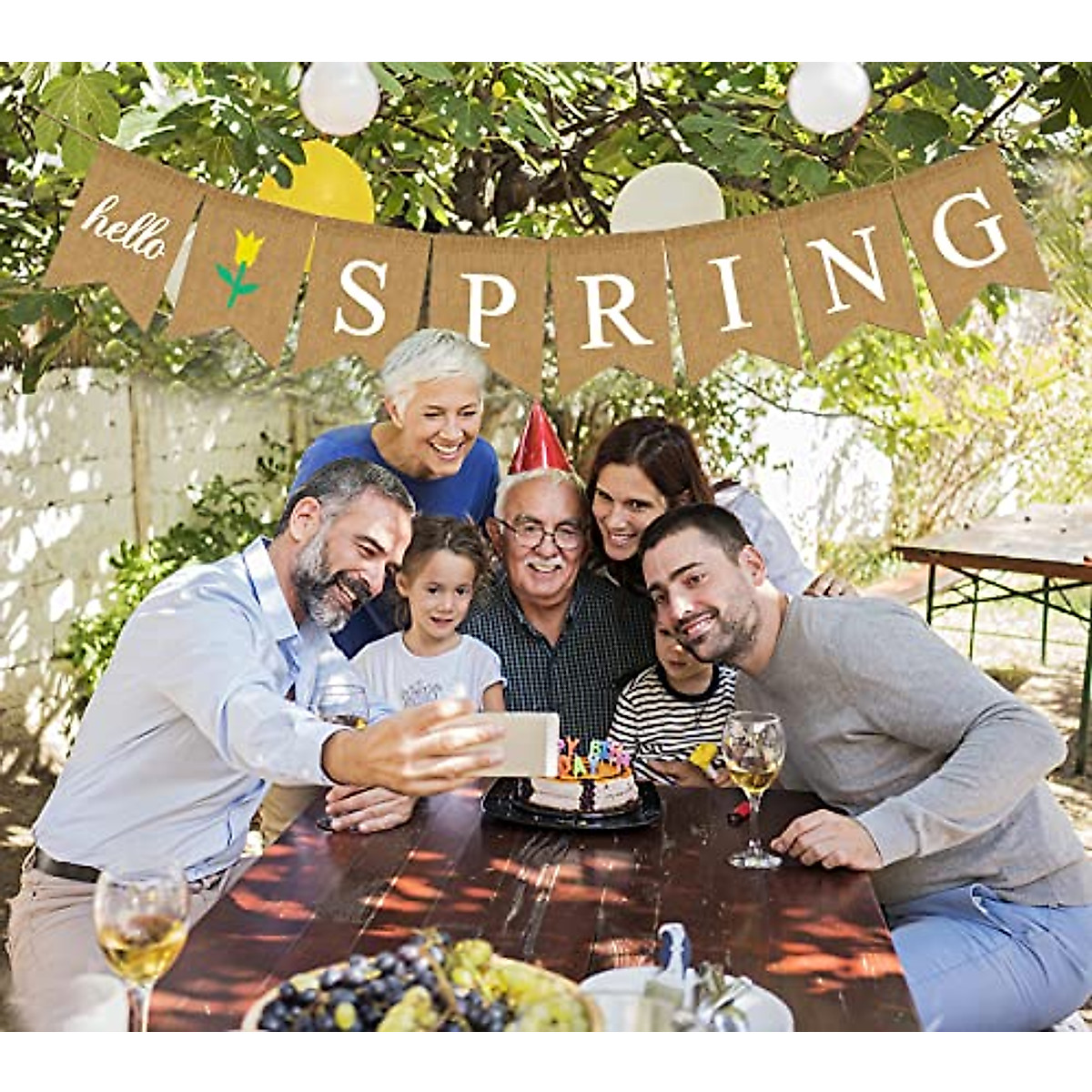 Hello Spring Banner Burlap Decorations, Happy Spring Banner Garland with Flower for Mantle Fireplace Supplies Spring Bunting Garland Banner Decoration for Home Spring Themed Party Decor