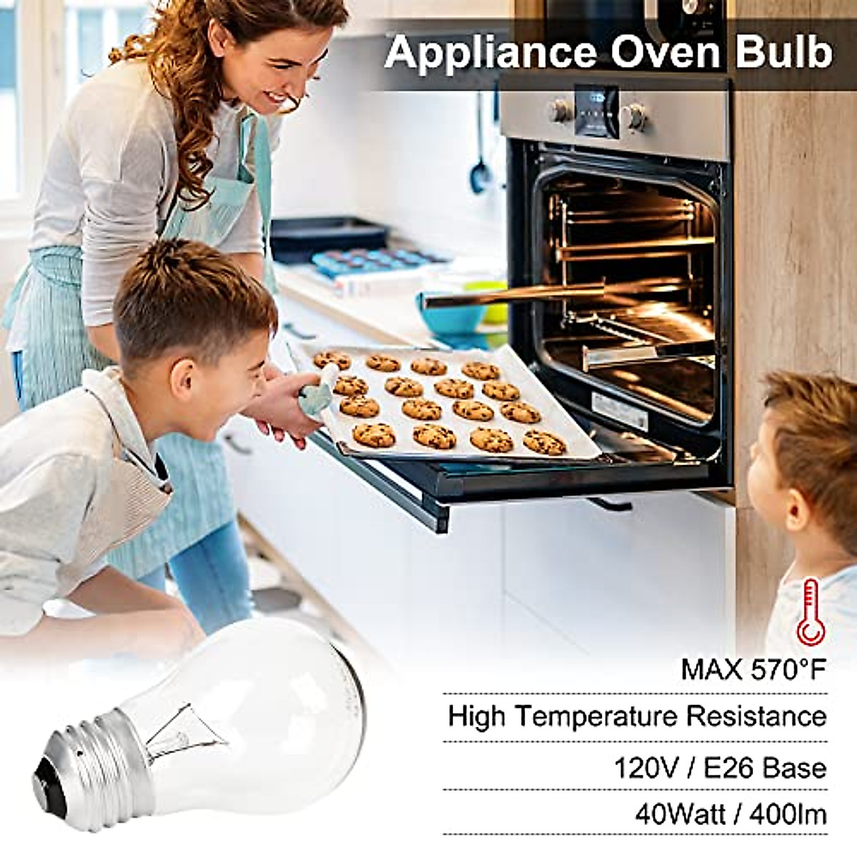 Appliance Oven Light Bulb A15 40W for Refrigerator Over Stove Range Hood Microwave Lava Lamp Replacement Bulb High Temperature Resistant E26 Medium Base 120V Warm White Pack of 4…