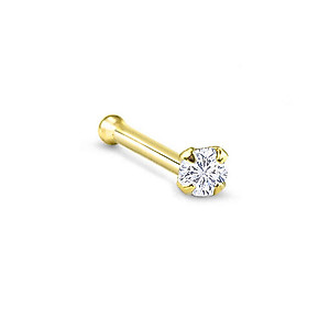 14k Yellow Gold Nose Bone 7mm Post 3mm Round CZ 18G