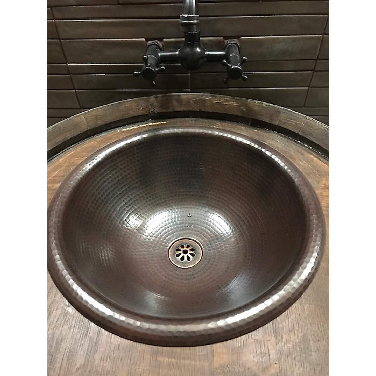 SimplyCopper 15" Round Drop In Rolled Edge Copper Bathroom Sink