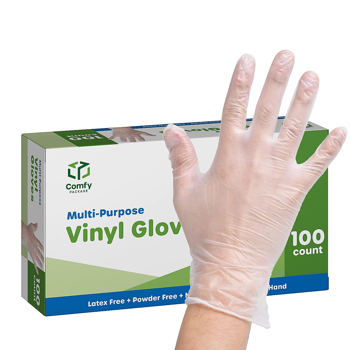 Comfy Package [100 Count Disposable Vinyl Gloves, Powder Free, Latex Free, Clear Gloves for Cooking and cleaning - Large