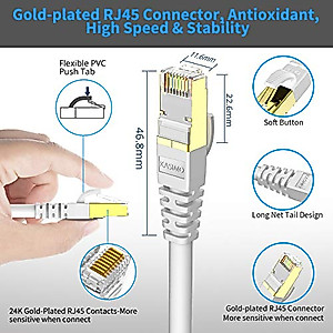 KASIMO CAT 8 Ethernet Cable 3 FT, Cat8 Internet Cable 40Gbps with RJ45 Gold Plated Connector SFTP, High Speed Gaming LAN Patch Cable, Compatible with Cat5/Cat6/Cat7, White (White, 3FT 1 Pack)