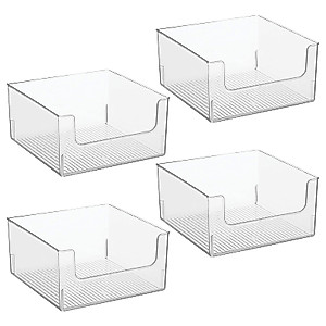 mDesign Modern Wide Plastic Open Front Dip Storage Organizer Bin Basket for Home Office Organization - Shelf, Cubby, Cabinet, and Closet Organizing Decor - Ligne Collection - 4 Pack - Clear