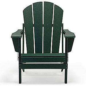WO Home Furniture Adirondack Chair Lounger Outdoor Folding for Fire Pit, Beach, Balcony, Backyard, Lawn, Patio, Pool, Deck, Garden (Dark Green)
