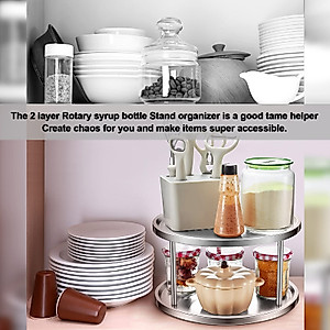 Zubebe 4 Pcs Stainless Steel Lazy Susan 2 Tier Rotating Spice Rack Lazy Susan Spice Rack Organizer for Cabinet 360 Degree Spice Rack Turntable Tray Kitchen Counter Cabinet Pantry Storage, 10.5 in