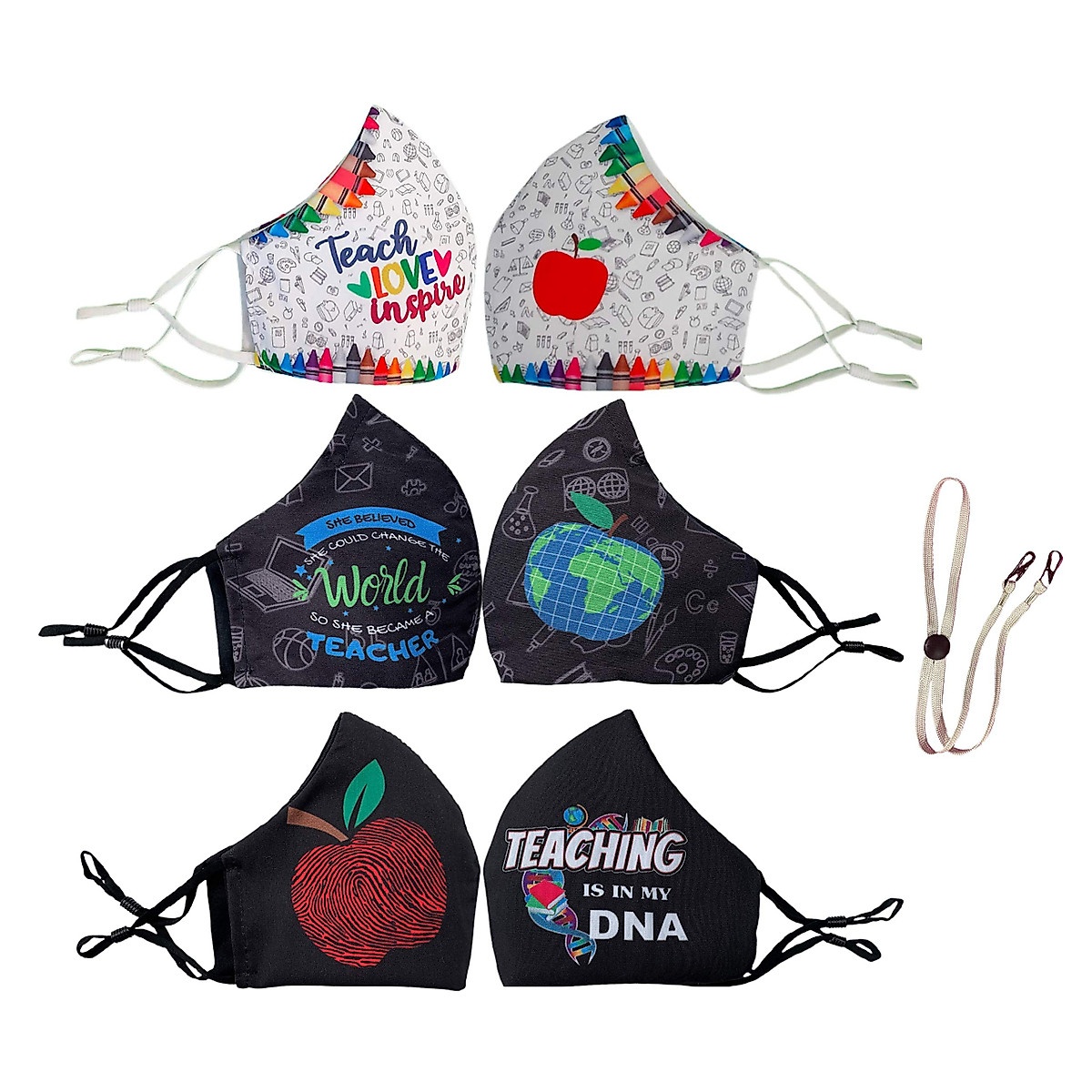 Must NY 3PC - Pack of 3 Teachers Face Mask and Lanyard Reusable Cover | Breathable Bandanna with Filter Slot | Inside Layer Cotton 100% | Men Women | Back to School