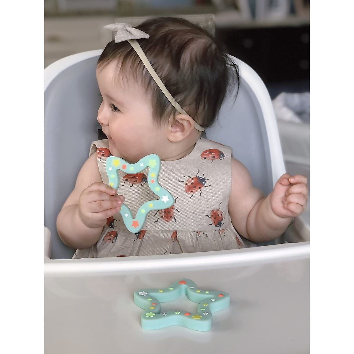 Jimibaby Silicone Star Teether, The First Teething Toy for Baby Boys and Girls,100% BPA Free, Easy to Hold, Freezer Safe (Mint Star)