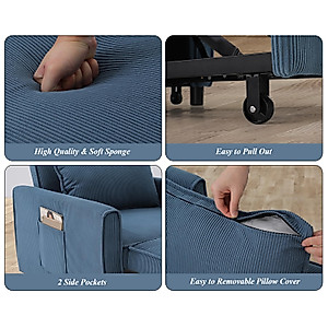 SEJOV Convertible Sofa Bed, 3 in 1 Couch Pull-Out Bed, Loveseat Sleeper Sofa Bed with 3 Adjustable Backrest, Recliner with Throw Pillow, Small Space for Living Room, Apartment, Bedroom, Blue