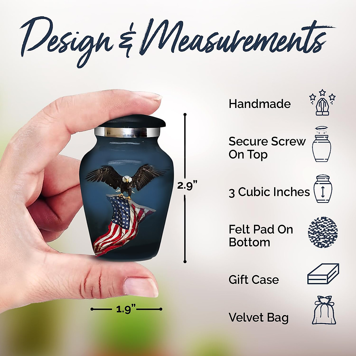 Eagle Urns for Human Ashes Adult Man - Military Urn - Patriotic Urn for Male & Female - Honor Your Loved One with Memorial Cremation Urns - Funeral Urns for Army Veterans (Black, Small)