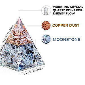 New Inspirational Orgonite Pyramid for Success | Rainbow Moonstone Orgone Pyramid for Anti-stress - Calmness – Growth – Strength – Healing Crystal Gemstone Pyramid