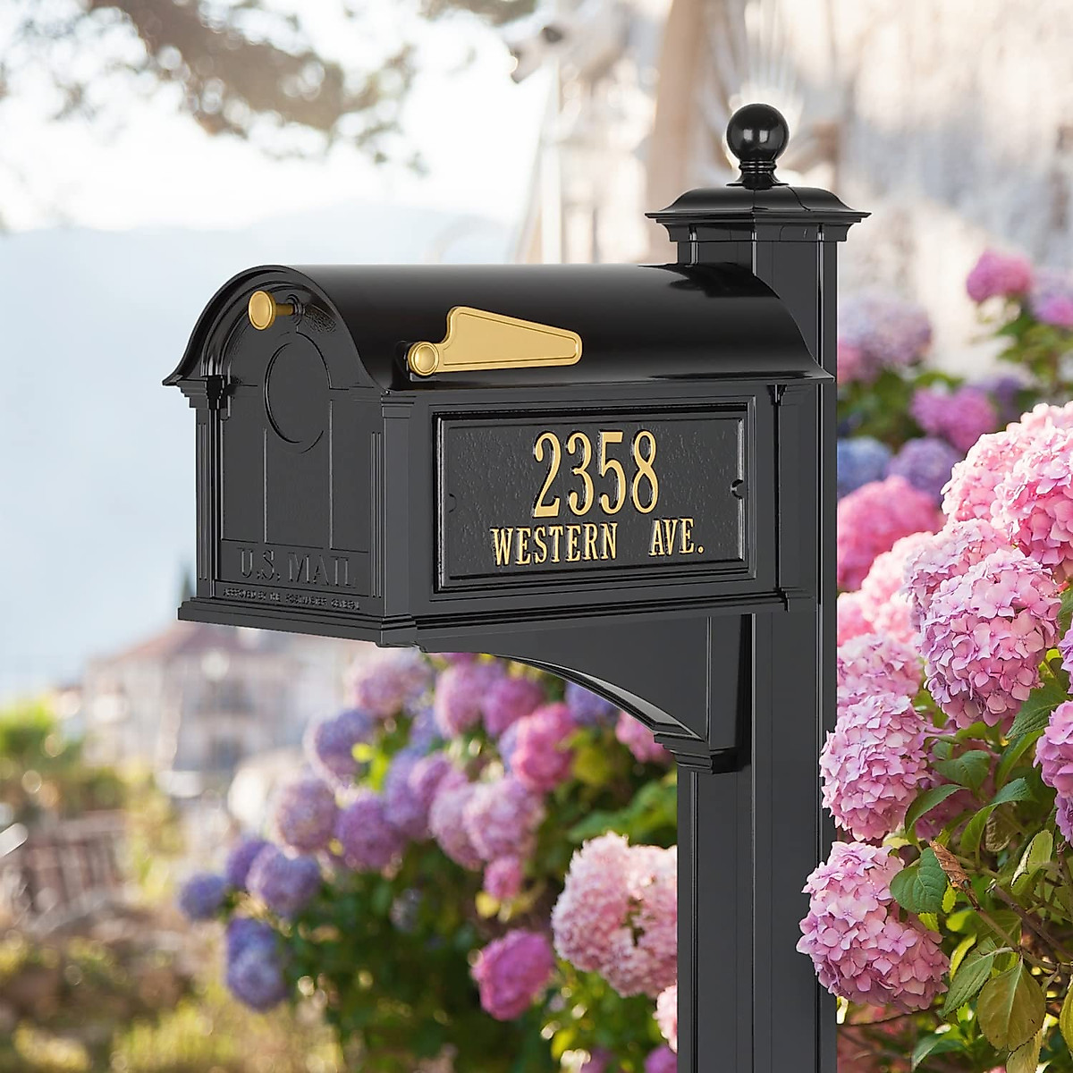 Balmoral Side Plaques Mailbox Post Package -Black