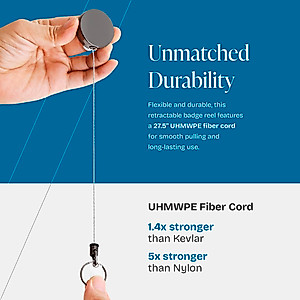 2 Pack Heavy Duty Retractable Badge Holder Reel, Will Well Metal ID Badge Holder with Belt Clip Key Ring for Name Card Keychain [All Metal Casing, 27.5" UHMWPE Fiber Cord, Reinforced Id Strap]