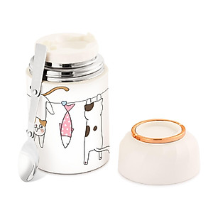 CUPADA Cute Cat Fish Food Jar, Funny Kittens Insulated Hot Food Jars Vacuum 17OZ with Folding Spoon for Work Trip Picnic Camping
