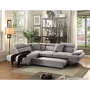 ACME FURNITURE Jemima Sectional Sofa w/Sleeper - - Gray Fabric