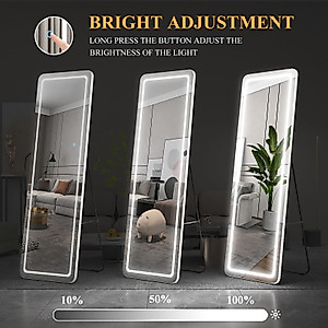 LVZORY 63"x20" Full Length Floor Mirror Dimming Lights Bedroom Tall Full-Size Body Lighted Free Standing Wall Mounted Hanging Dressing Mirror Touch Control (White 20"),