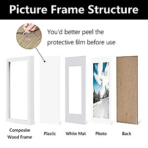 BOANKODU 8x10 Picture Frame Set of 2, Made of High Definition Transparent Plastic for 5x7 with Mat or 8x10 Without Mat, Wall Mounting Photo Frames, White