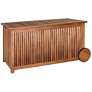 cucunu® Outdoor Storage Box 65 Gallon | 24x36x24 Inches Large Wooden Portable Deck Box & Outdoor Container for Patio Garden Pool Yard & Accessories