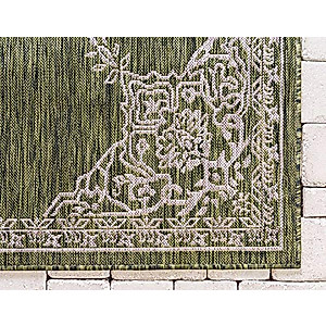 Unique Loom Collection Traditional Classic Heathered Center Medallion Indoor/Outdoor Flatweave Area Rug, Rectangular 4' 0" x 6' 0", Green/Gray