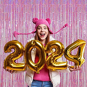 New Years Decorations 2024 Pink - Melsan 3 Pack 3.2 x 8.2 ft Tinsel Curtain Party Photo Backdrop for New Years Eve Decorations Birthday Party Engagement Party or Bachelorette Party Supplies