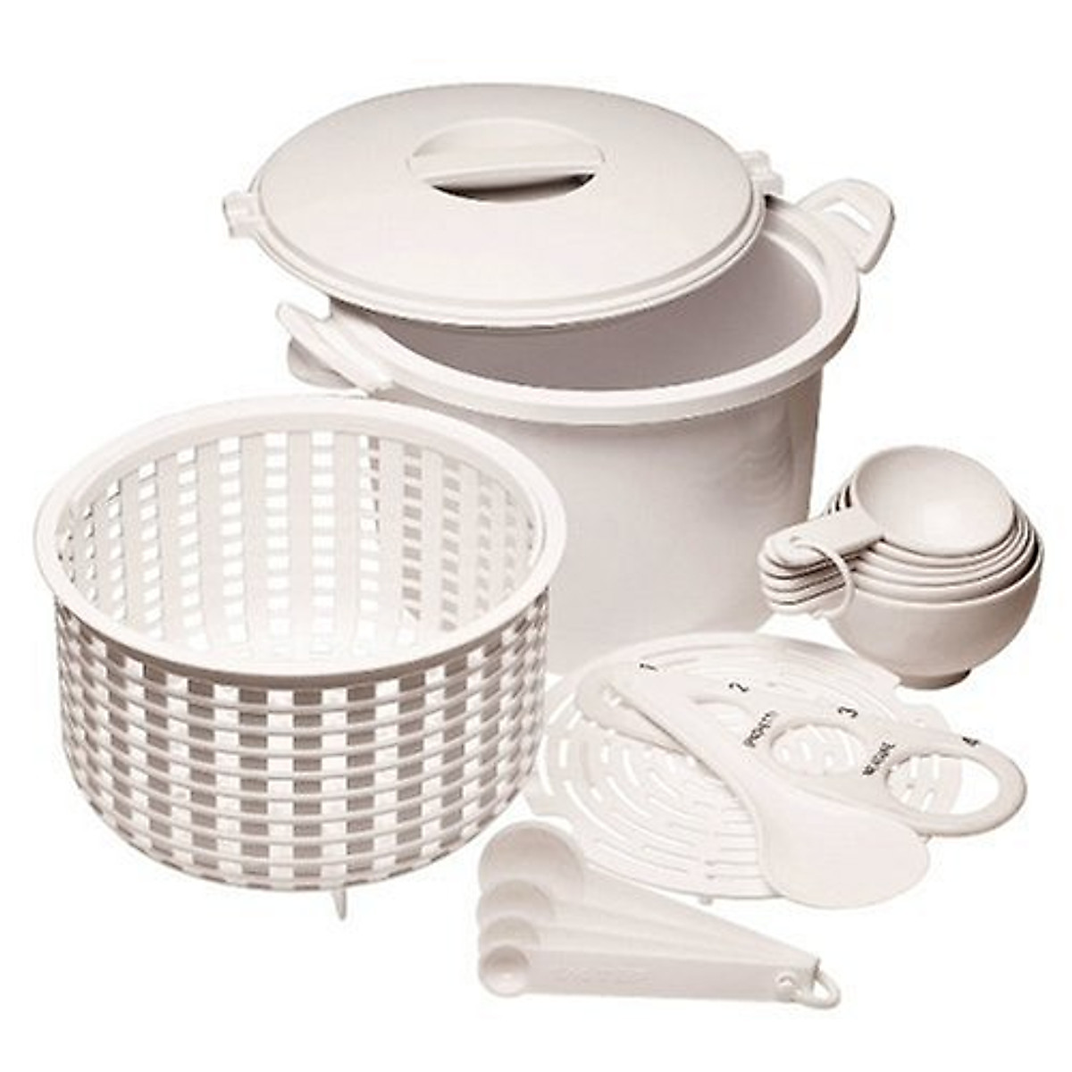 Prep Solutions by Progressive Microwaveable Rice and Pasta Cooker-17 Piece Set Includes Measuring Spoons and Cups, Rice Paddle, Steaming Insert, Pasta Measurer and Locking Lid-12 Cup Capacity BPA FREE