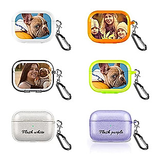 customgift, Custom Apple Airpods 1 & 2 Case, Black Airpod Pro 3 Cover Personalized with Name, Clear Black White TPU Cover DIY Picture, clear,black,white,fluorescent green orange