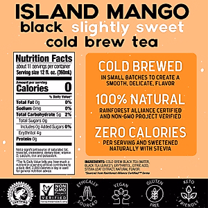 Promise Beverages Slightly Sweet Island Mango Cold Brew Tea On Tap (1 Gallon / 128 fluid ounces) Rainforest Alliance Certified Bag In Box Liquid, Ready To Drink Sweetened with Stevia