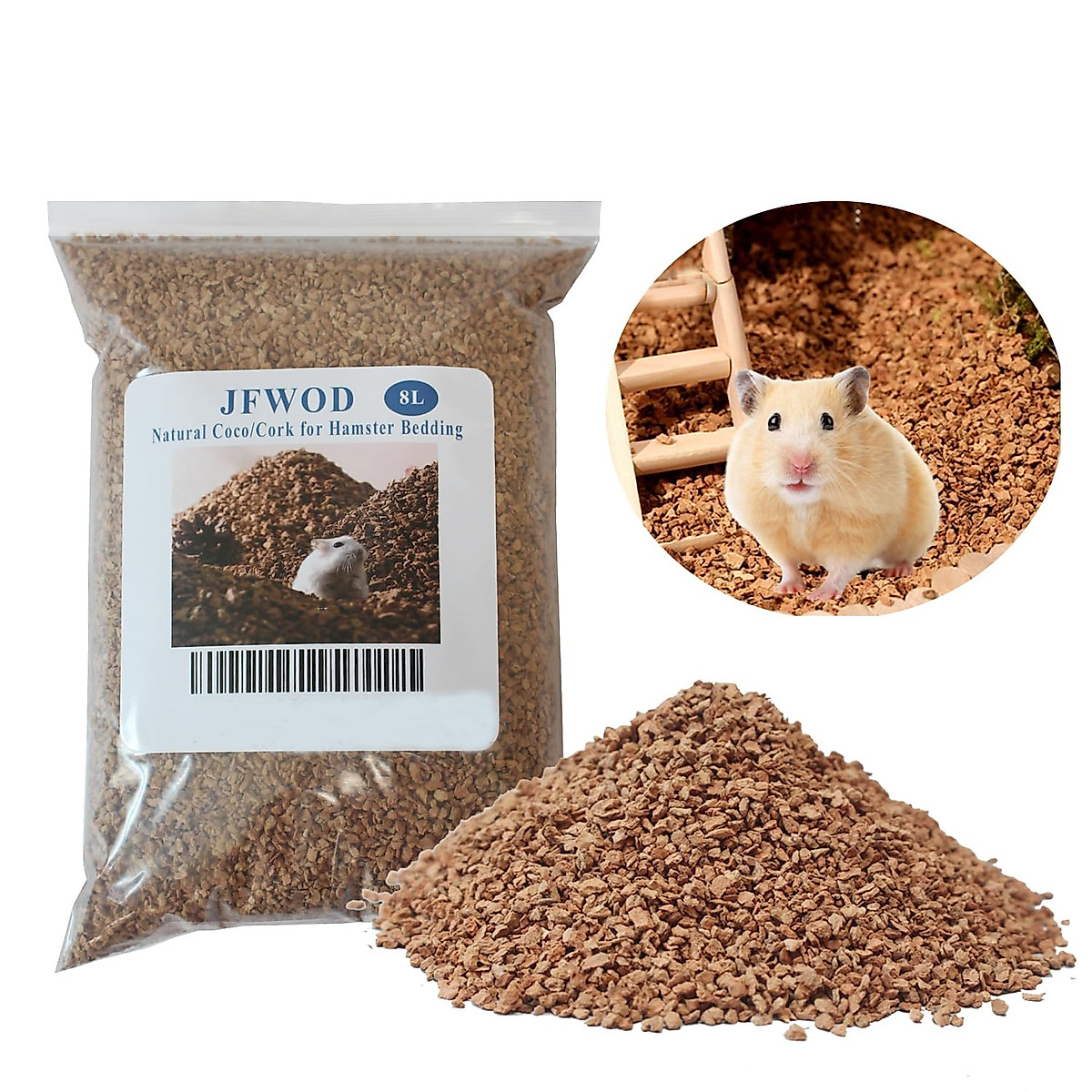 JFWOD 8L Natural Cork Peat Hamster Bedding Pet Litter for Dwarf Syrian Hamsters, Gerbils, Mices, Degus or Reptiles Habitat Decorations