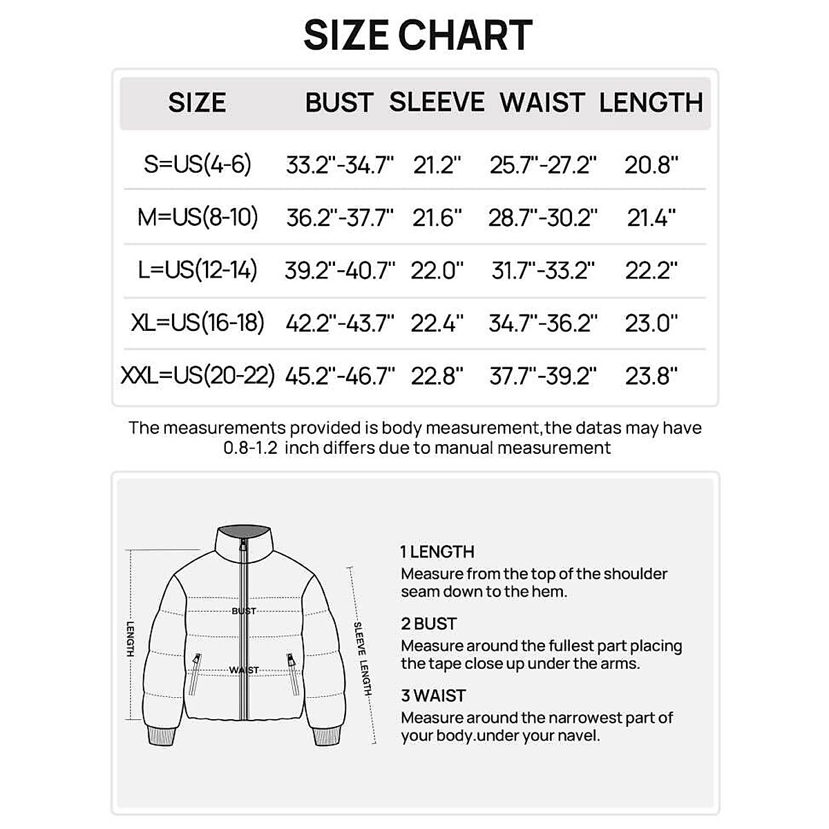 MEROKEETY Women's Winter Cropped Puffer Jacket Long Sleeve Oversized Stand Collar Zip-Up Short Coat