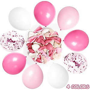 90pcs Pink Balloons Set 12 inch Latex Hot Pink Light Pink White Confetti Latex Balloons for Valentine's Day Decorations Birthday Party Bridal Wedding