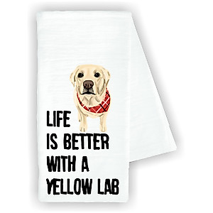 Kitchen dish towel Life is better with a yellow Lab Labrador Retriever funny cute Kitchen Decor drying cloth…100% COTTON