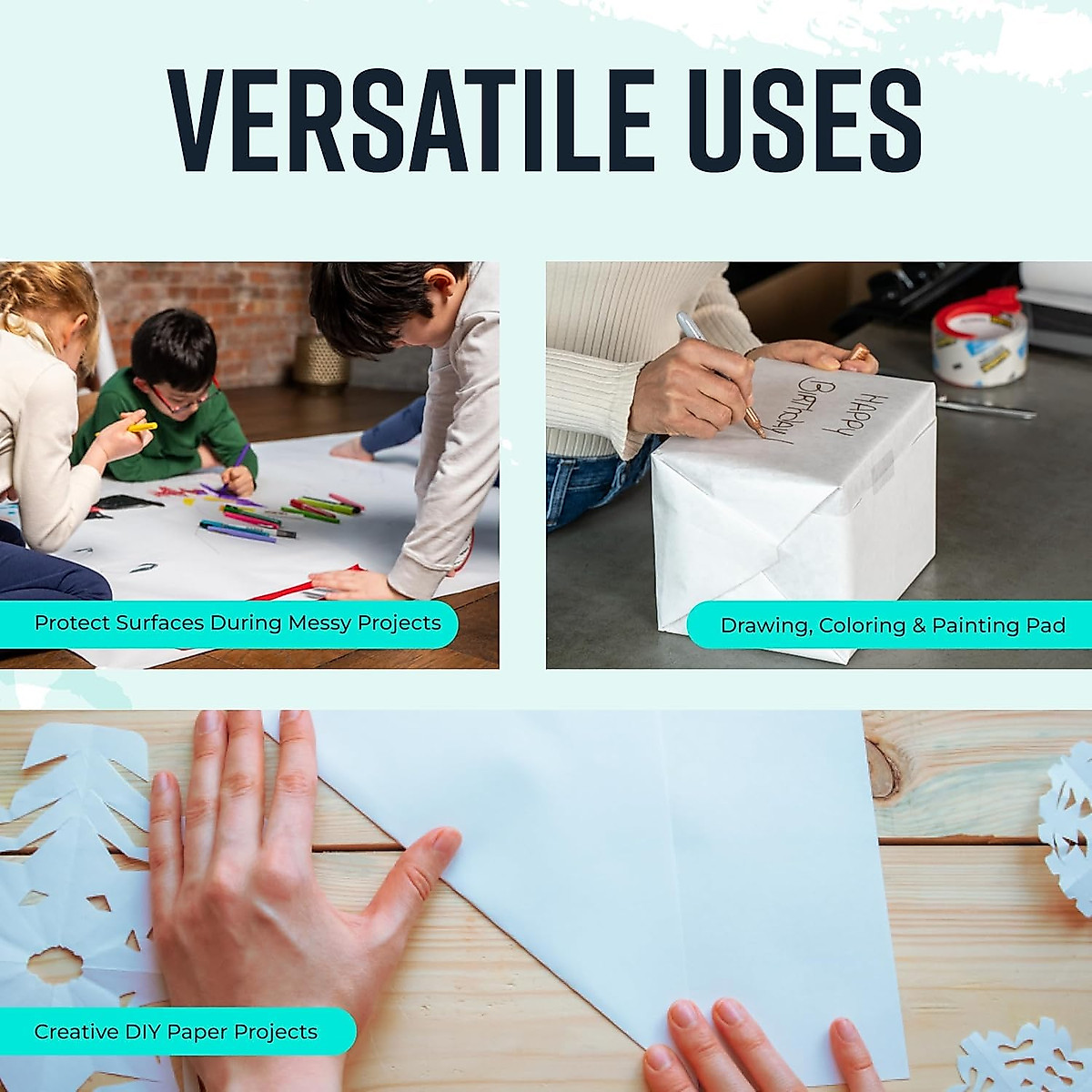 White Kraft Arts and Crafts Paper Roll - 36 inches by 100 Feet (1200 Inch) - Ideal for Paints, Wall Art, Easel Paper, Fadeless Bulletin Board Paper, Gift Wrapping Paper and Kids Crafts - Made in USA