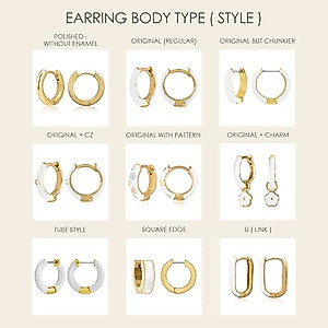 14K Gold Plated Sterling Silver Enamel Color Huggie Hoop Earrings for Women – Black Enamel