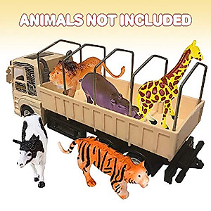 ArtCreativity Push and Go Transportation Safari Truck - Unique Animal Figurines Storage - Durable Plastic Truck with Fabric Cover - Best Birthday for Boys and Girls, Carnival Prize