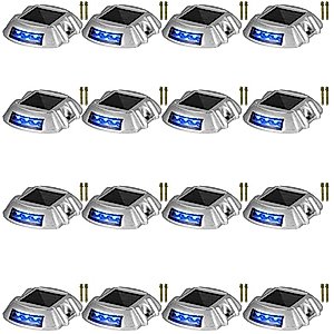 VEVOR Driveway Lights 16-Pack, Solar Driveway Lights with Switch Button, Solar Deck Lights Waterproof, Wireless Dock Lights 6 LEDs for Path Warning Garden Walkway Sidewalk Steps, LED Bright Blue