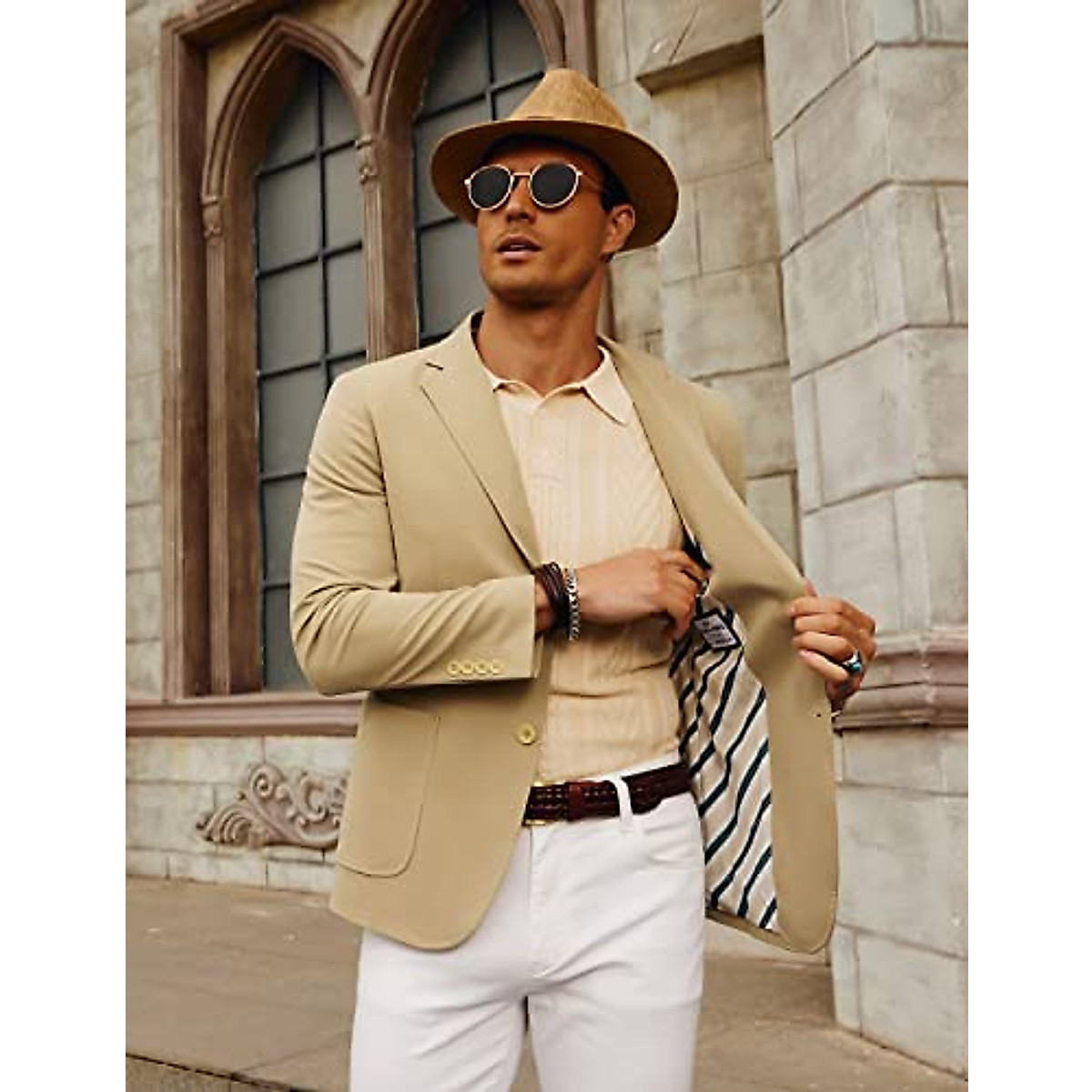 PJ PAUL JONES Men Casual Sport Coat Lightweight 2 Button Regular Fit Blazer Notch Collar Suit Jacket Stretch Performance Sportcoat Khaki