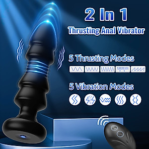 Thrusting Sex Toys Anal Plugs - Anal Toys Sex Toy Remote Control Vibrating Butt Plug G Spot Vibrator, Anal Beads with 5 Vibrating & Thrusting Prostate Massager, Anal Sex Toys for Male and Female
