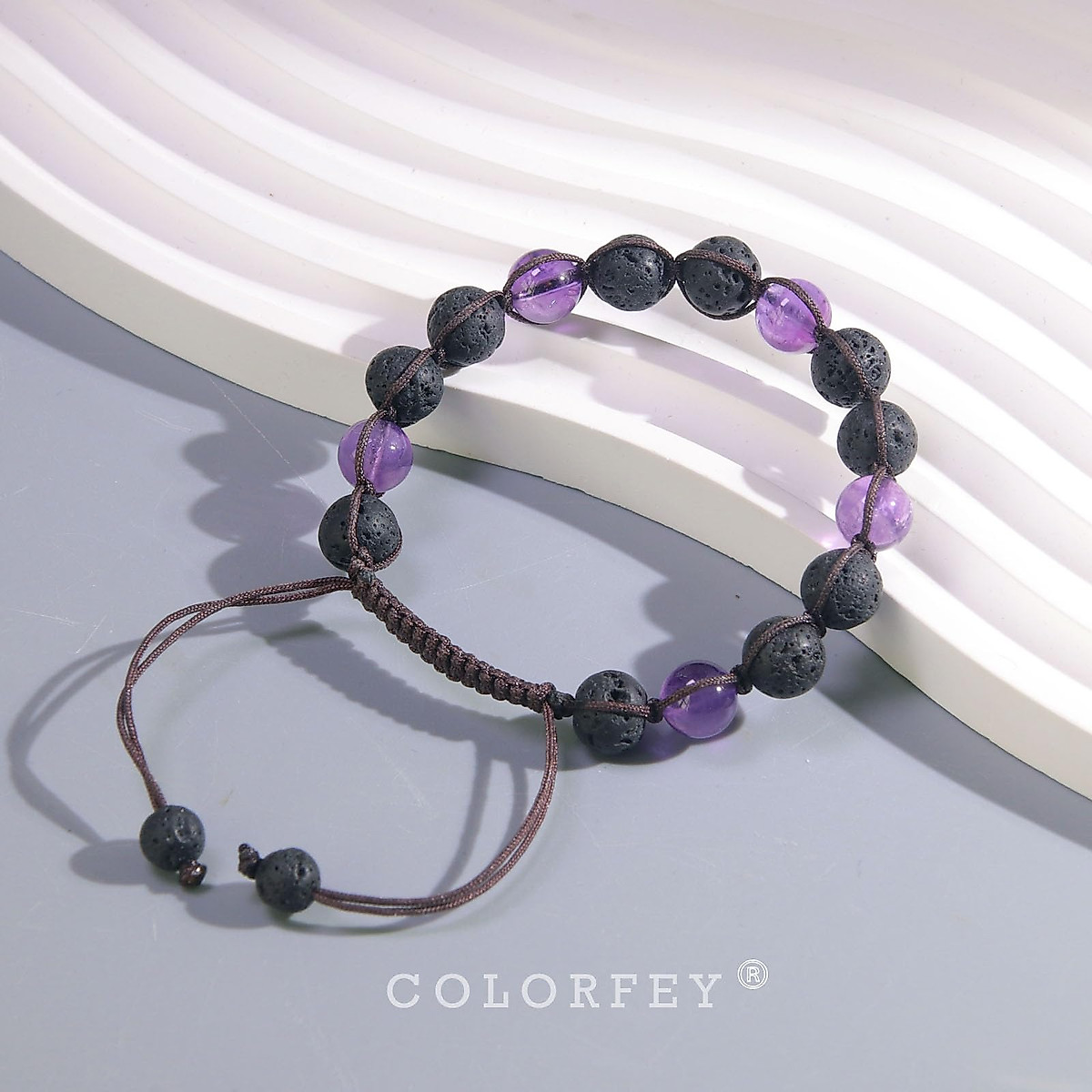Natural Amethyst Beaded Bracelets for Women, COLORFEY Real Amethyst Lava Stone Crystal Bracelets Unique Handmade Bracelets Valentines Gifts for Wife, Protection Energy Beads Crystal Jewelry for Women