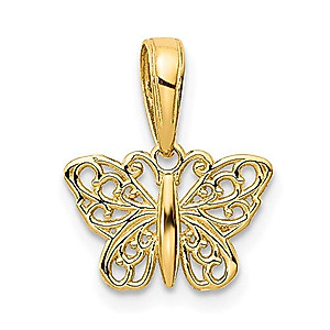 IceCarats 14K Yellow Gold Antique Filigree Butterfly Wings Necklace Charm Pendant 15mm x 12mm Only
