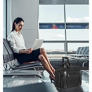 EMPSIGN Rolling Laptop Bag, 17.3 inch Computer Bag for Men & Women, Water Repellent Travel Bag with RFID Blocking Pocket, Overnight Bags with Wheels, Briefcase for Business/Commute/Travel/School-Black