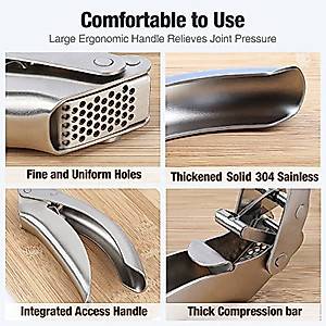 VOVOLY Premium Garlic Press Stainless Steel, No need to Peel Garlic Presser, Heavy Duty Professional Grade Double Lever-Assisted Garlic Mincer with High Capacity Chamber- Easier Clean Garlic Crusher