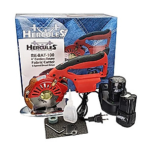 Hercules RK-BAT-100 5-Speed Cordless Electric Rotary Cutter for Cloth, Leather, Natural and Synthetic Fabrics – 4 Inch Single & Multi-Layer Round Knife Cutting Machine