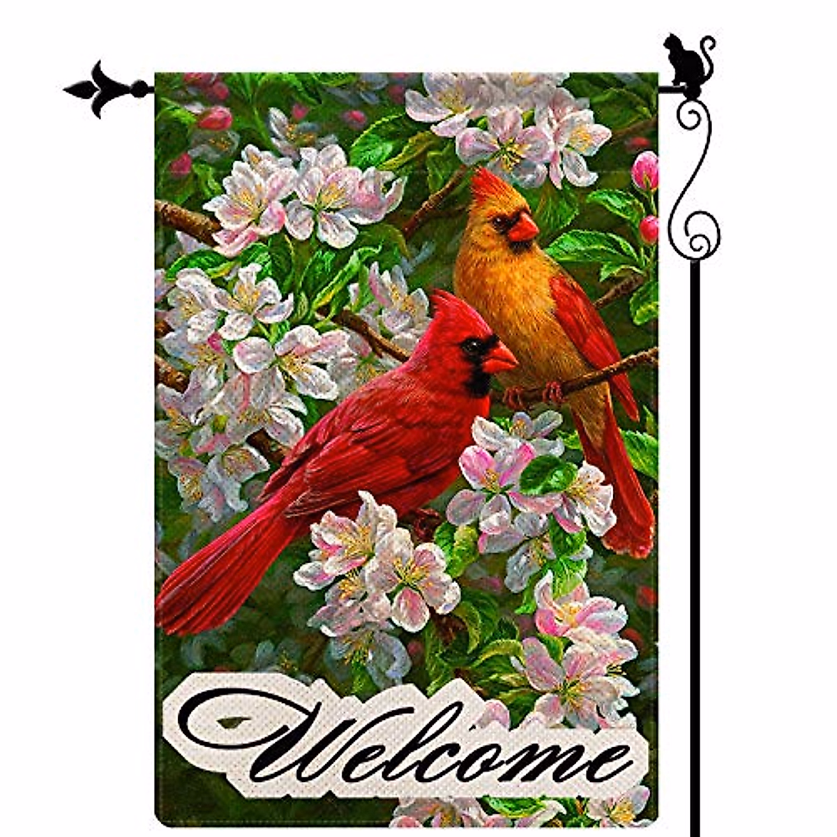 Gormcore Cardinal Glory Spring Garden Flag Red Birds Yellow Birds Summer Small Garden Flag Peach Blossom Floral Vertical Double Sided Rustic Farmland Burlap Yard Lawn Outdoor Decor 12.5x18