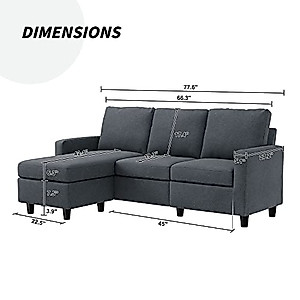 HONBAY Convertible Sectional Sofa, L Shaped Couch with Reversible Chaise, Sectional Sofa Couch for Small Space, Dark Grey