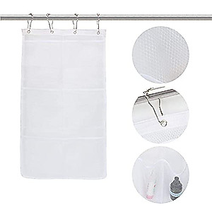 Hanging Mesh Bath Quick Dry Hanging Caddy Bath Organizer Hang on Shower Curtain Mesh Shower Caddy Space Saver(Clip Hook)