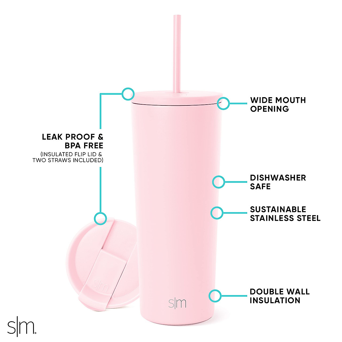 Simple Modern Insulated Tumbler with Lid and Straw | Iced Coffee Cup Reusable Stainless Steel Water Bottle Travel Mug | Gifts for Women Men Her Him | Classic Collection | 24oz | Blush