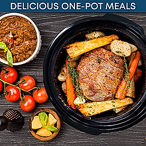 Elite Gourmet MST239X Electric Round Slow Cooker, Adjustable Temp, Entrees, Sauces, Stews & Dips, Dishwasher Safe Glass Lid & Crock, 2 Quart, Black