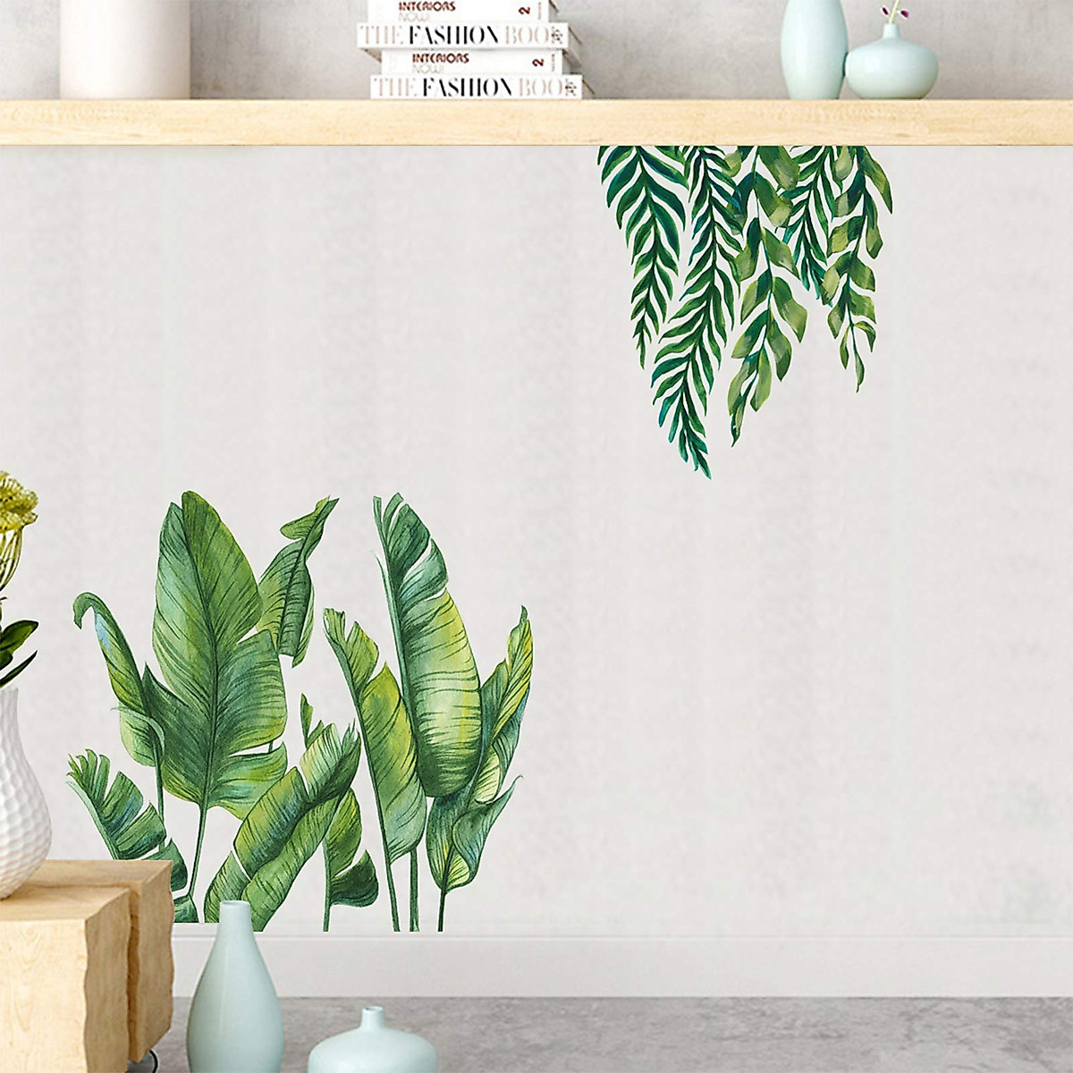 Green Leaf Tropical Plants Wall Stickers, HOLENGS Nature Banana Leaves Peel and Stick Wall Decals, Waterproof DIY Wall Decor Art Home Decorations for Kids Girls Baby Living Room Bedroom