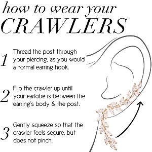 Humble Chic Ear Climber Earrings for Women, Gold Ear Cuff Earrings, Hypoallergenic Gold Dainty Earrings, Climbing CZ Crystal Gold Earrings, Leaf Ear Crawler Stud, Gold Flower Earrings, 14K Gold Plated