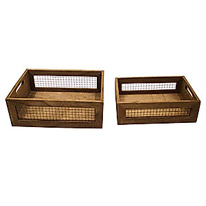 Trademark Innovations Set of 2 Wood and Wire Organizer Shelf Countertop Crate Baskets